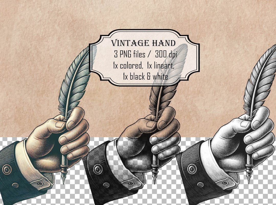 Hand Holding Feather Pen Overlay , Antique Hand Clipart, Blak and White ...