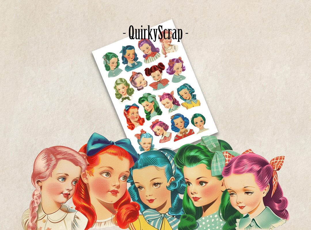 Paper Doll Girl Faces, Articulated Paper Doll Heads Altered Art Collage ...