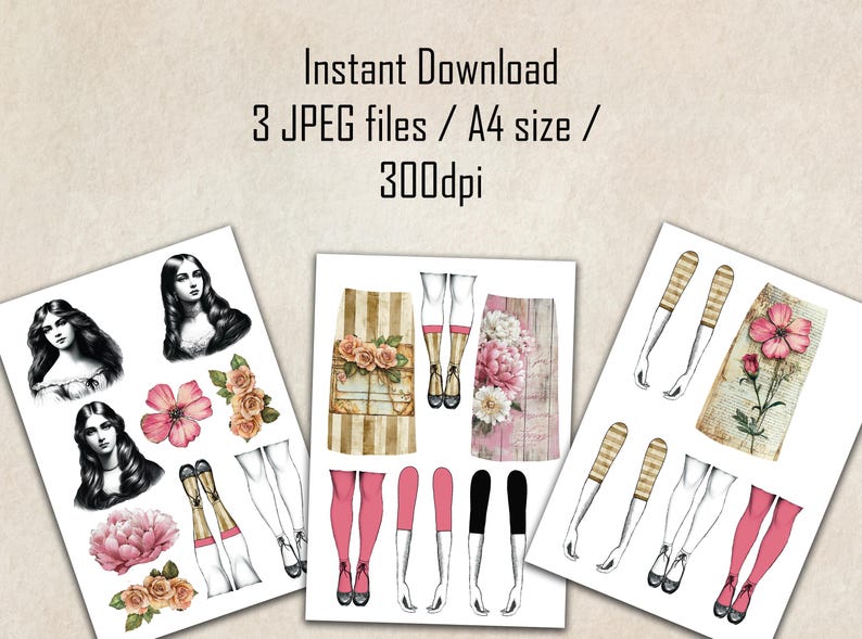 Articulated Paper Doll Collage Sheet, Body Positive Moveable Paper ...