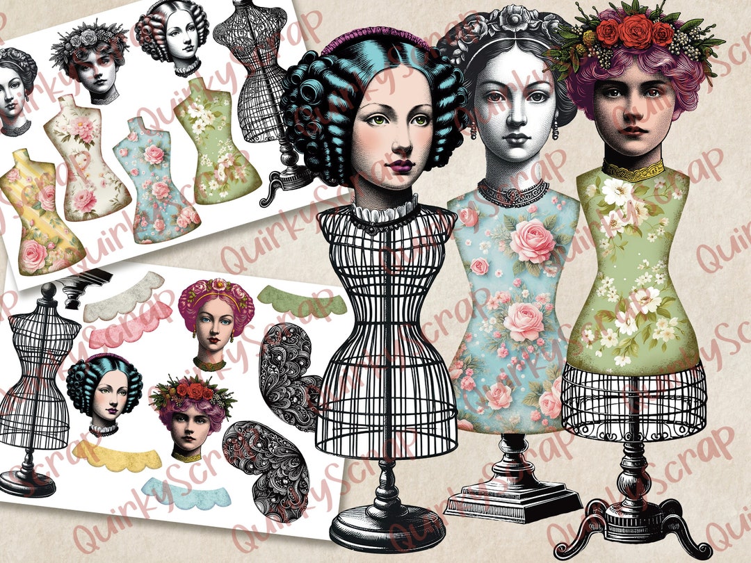 Shabby Chic Dress Form Collage Sheet, Art Journal Whimsical Girl ...