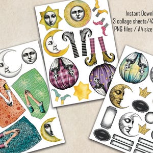 Sun Moon Stars Paper Dolls Collage Sheets, Celestial Images for Junk ...