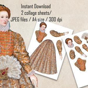 Queen ELIZABETH I Artiqulated Paper Doll Collage Sheet Henry VIII Tudor ...