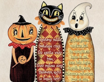 Printable Halloween Paper Dolls Hand Drawn Mix and Match Digital ...