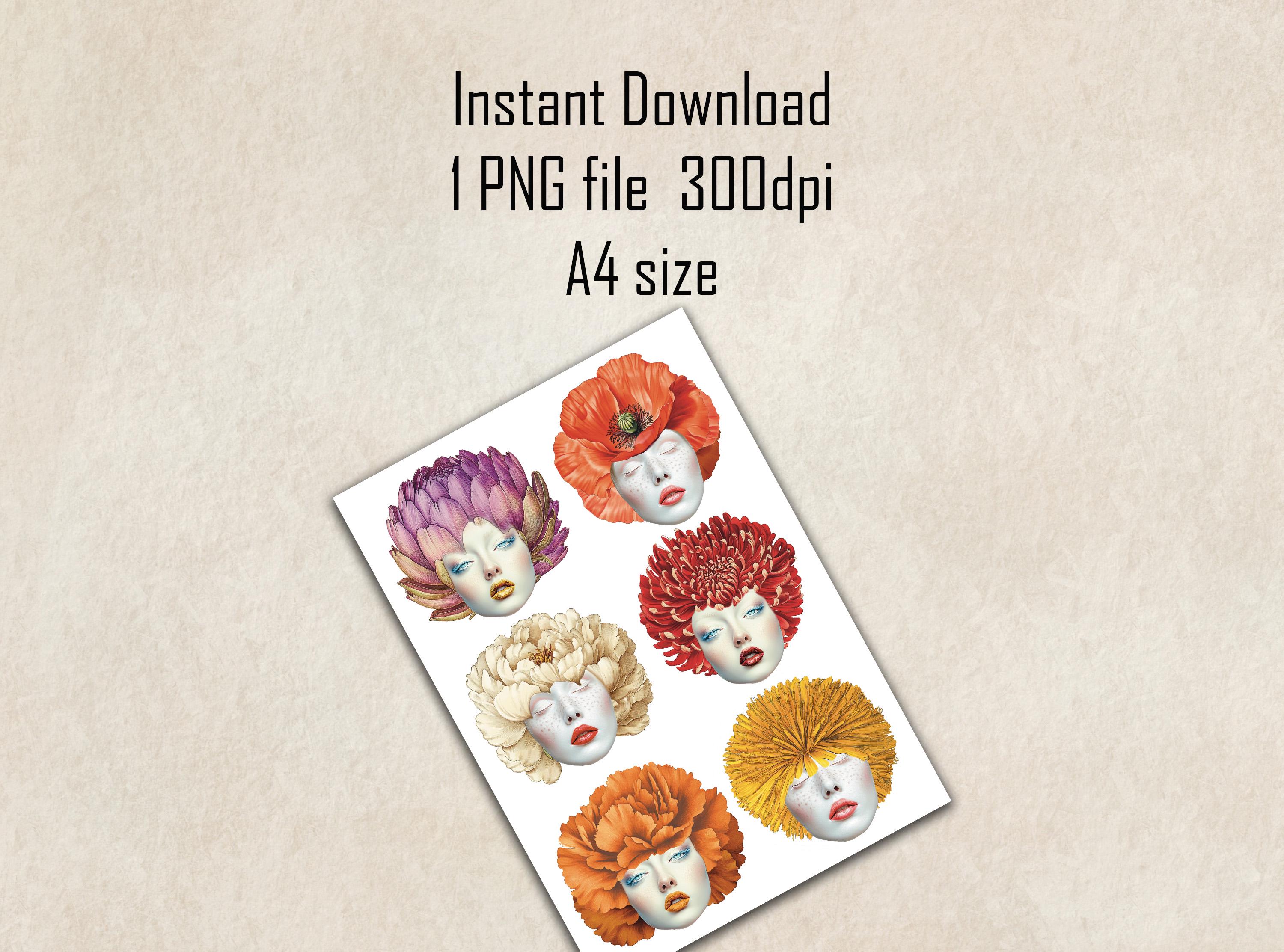 Flower Head Paper Doll Faces, Quirky Eccentric Faces Altered Art ...