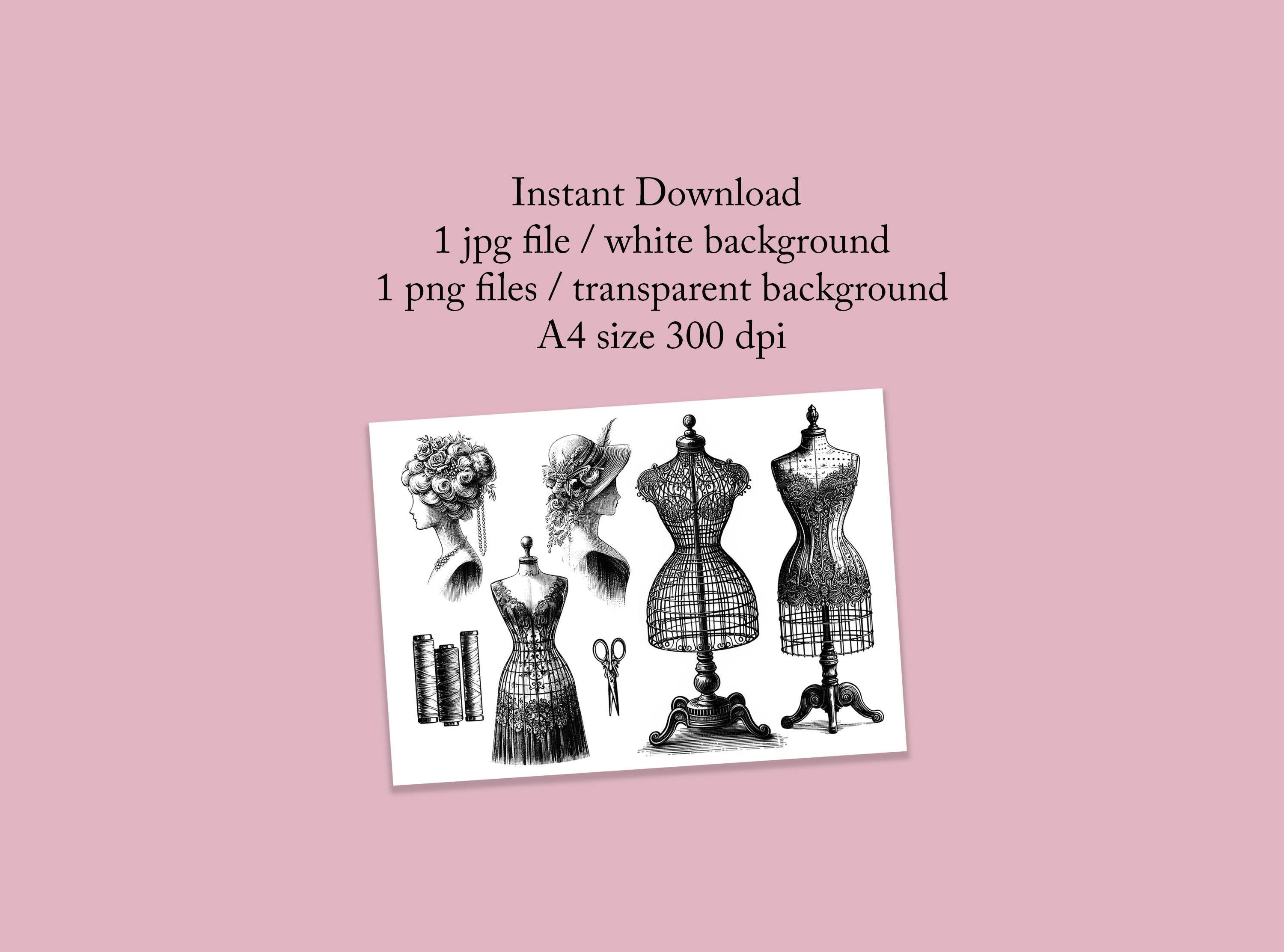 Victorian Dress Form Collage Sheet, Vintage Illustration, Digital Paper ...