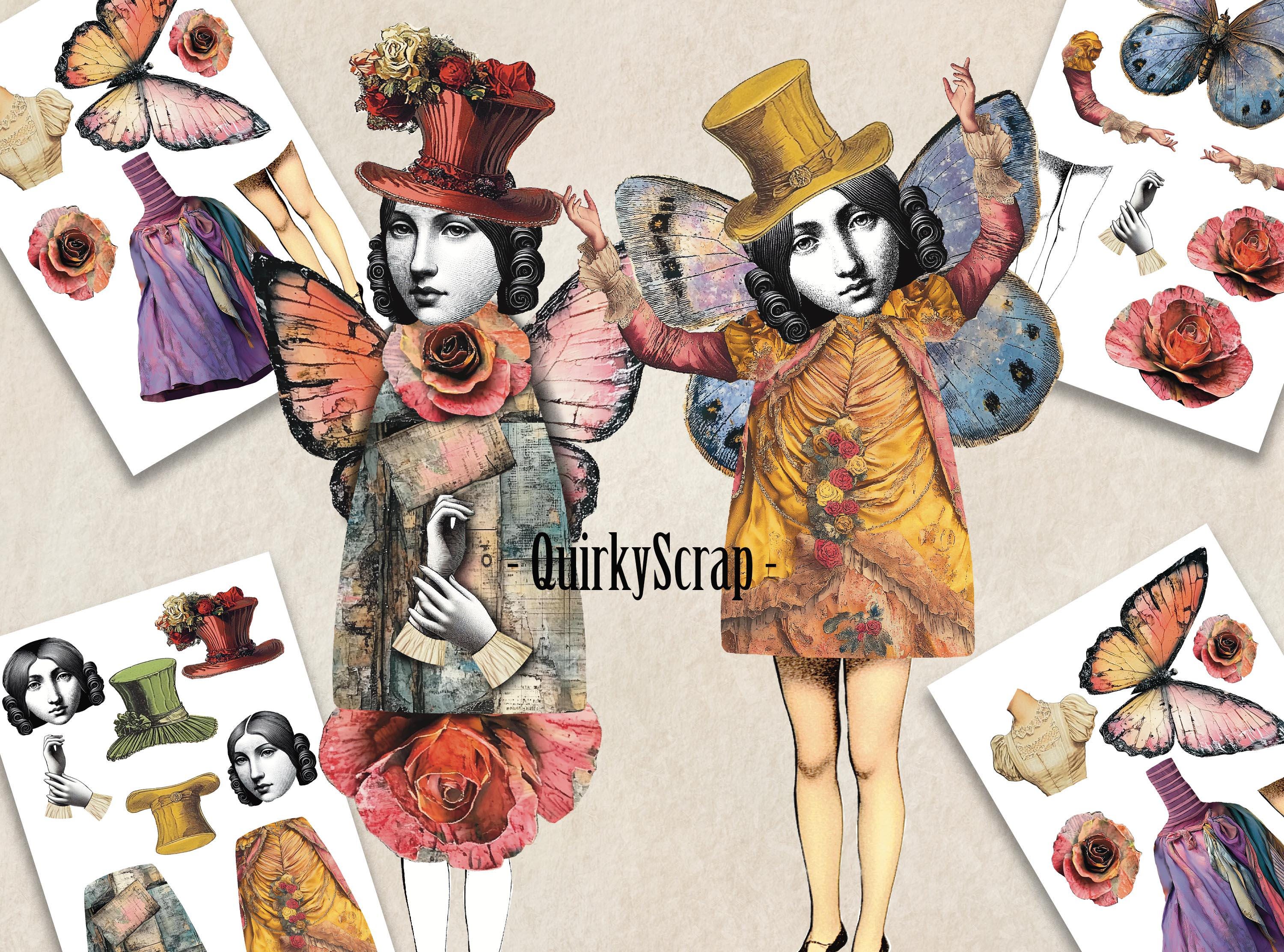 WHIMSICAL BUTTERFLY Paper Doll Collage Sheet, Articulated Paper Doll ...