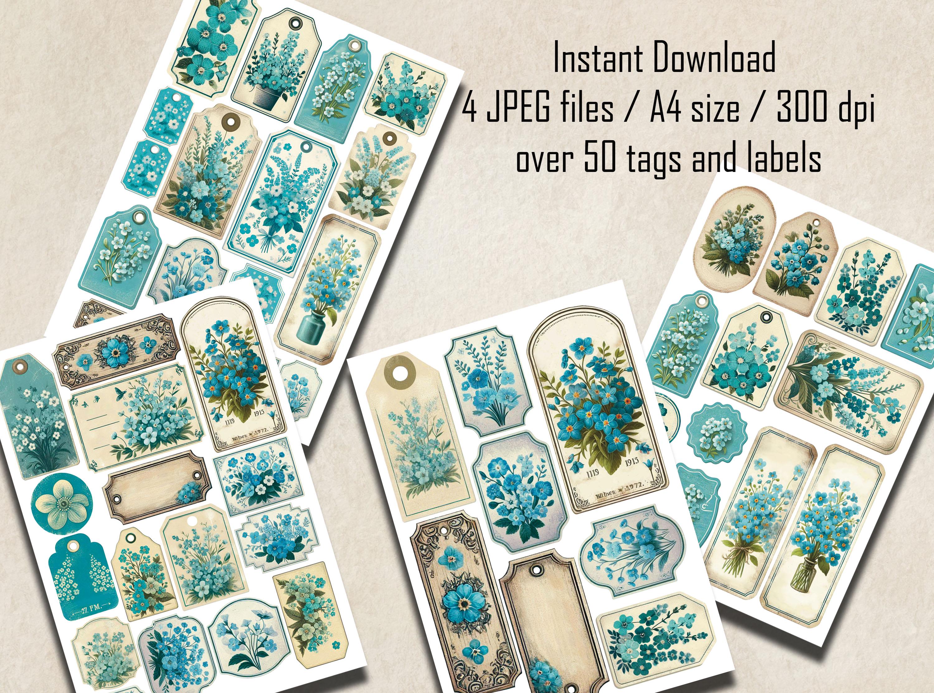 Forget Me Not Printable Labels Tags Tickets Junk Journal Vintage ...