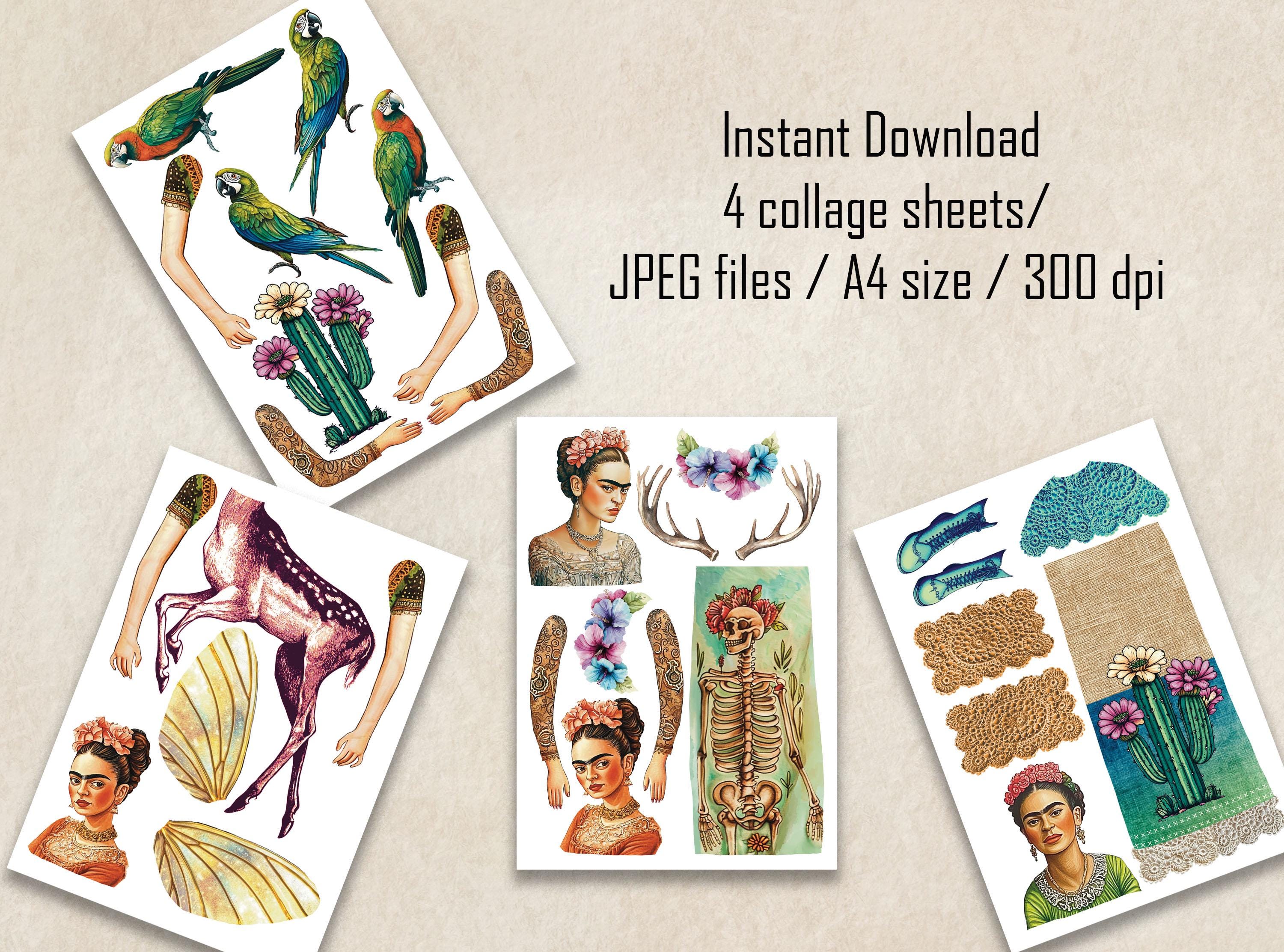 Whimsical Frida Paper Doll Collage Sheet Articulated Mexican Art Doll ...