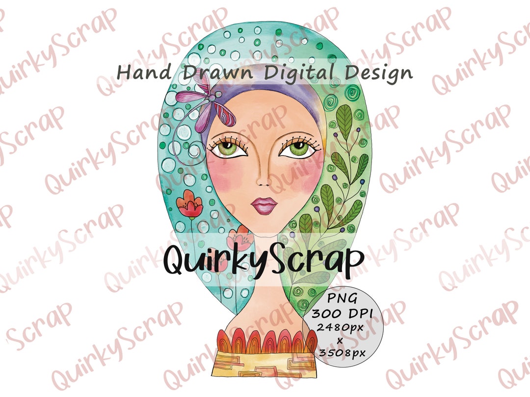 PNG Sublimation Whimsical Girl Face, PNG Fairy for Tshirt Hand Drawn ...