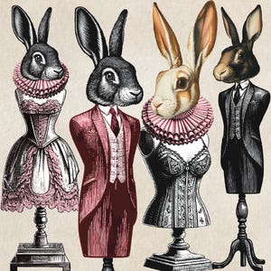 Quirky Rabbits Vintage Printable Collage Sheets, Dress Form Bunny ...