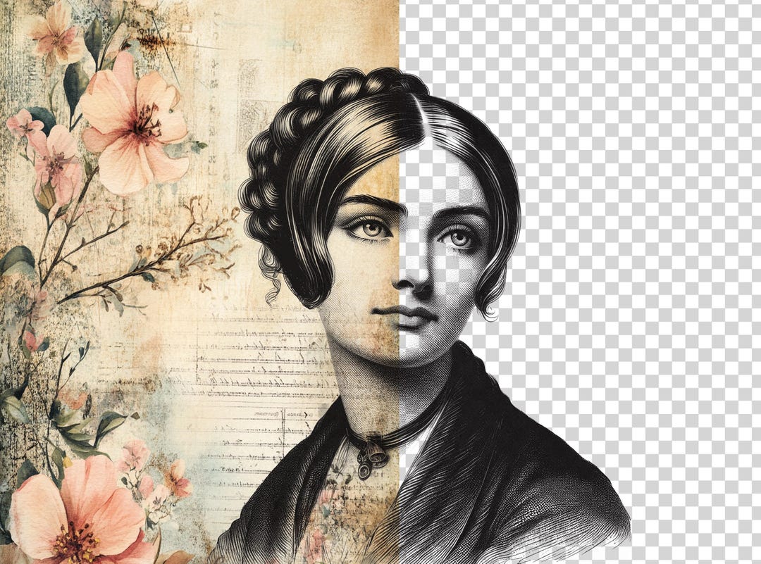 Vintage Women Overlays Clipart Black Lineart, Digital PNG Clipart ...