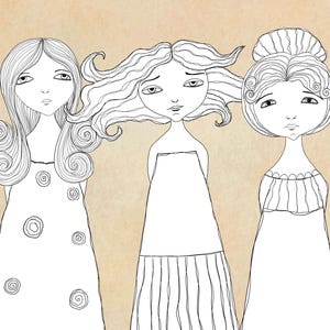 Digital Stamp 3 Whimsical Girl Card Making Doodle LINE ART, Doodles ...