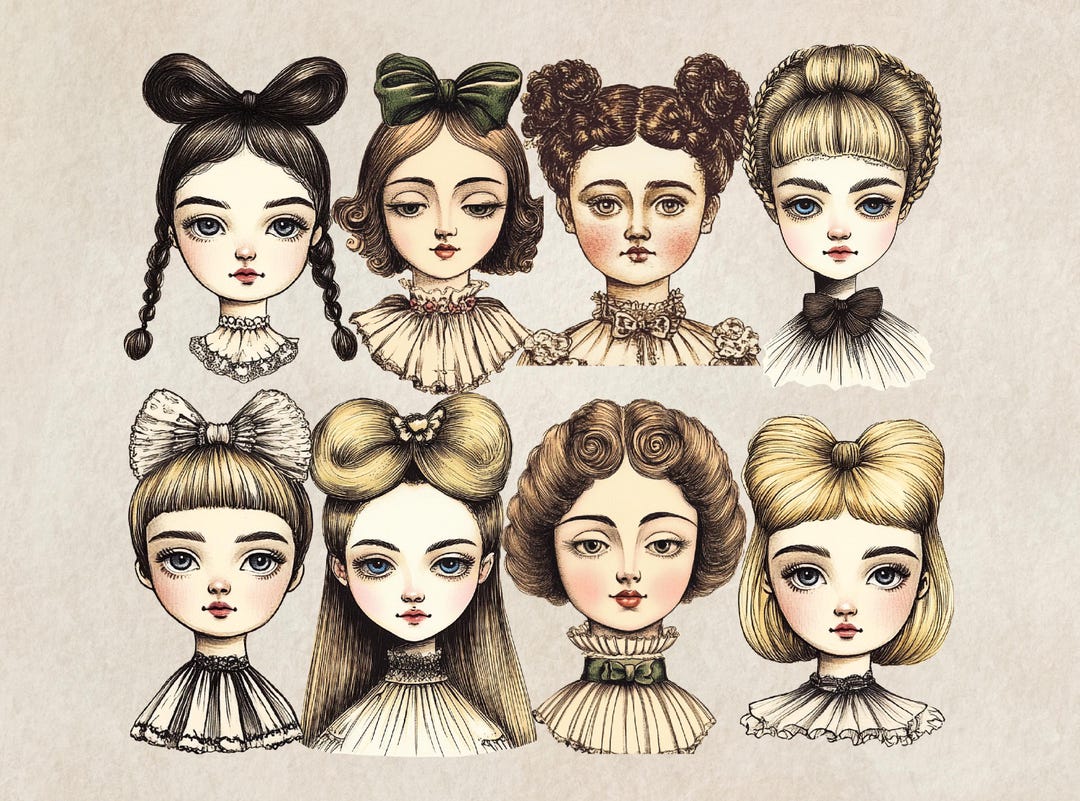 Vintage Girls Paper Doll Heads, Victorian Articulated Paper Dolls Faces ...