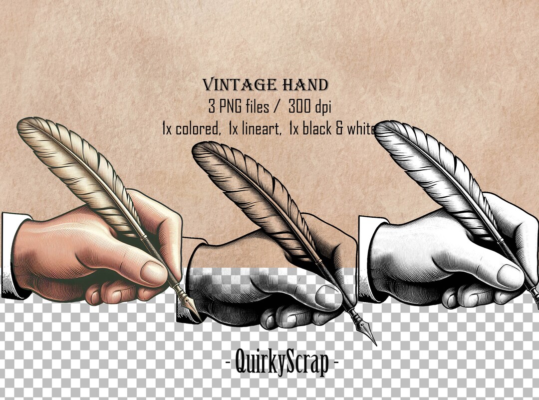 Hand Holding Feather Pen Overlay Clipart , Antique Hand Clipart, Blak ...