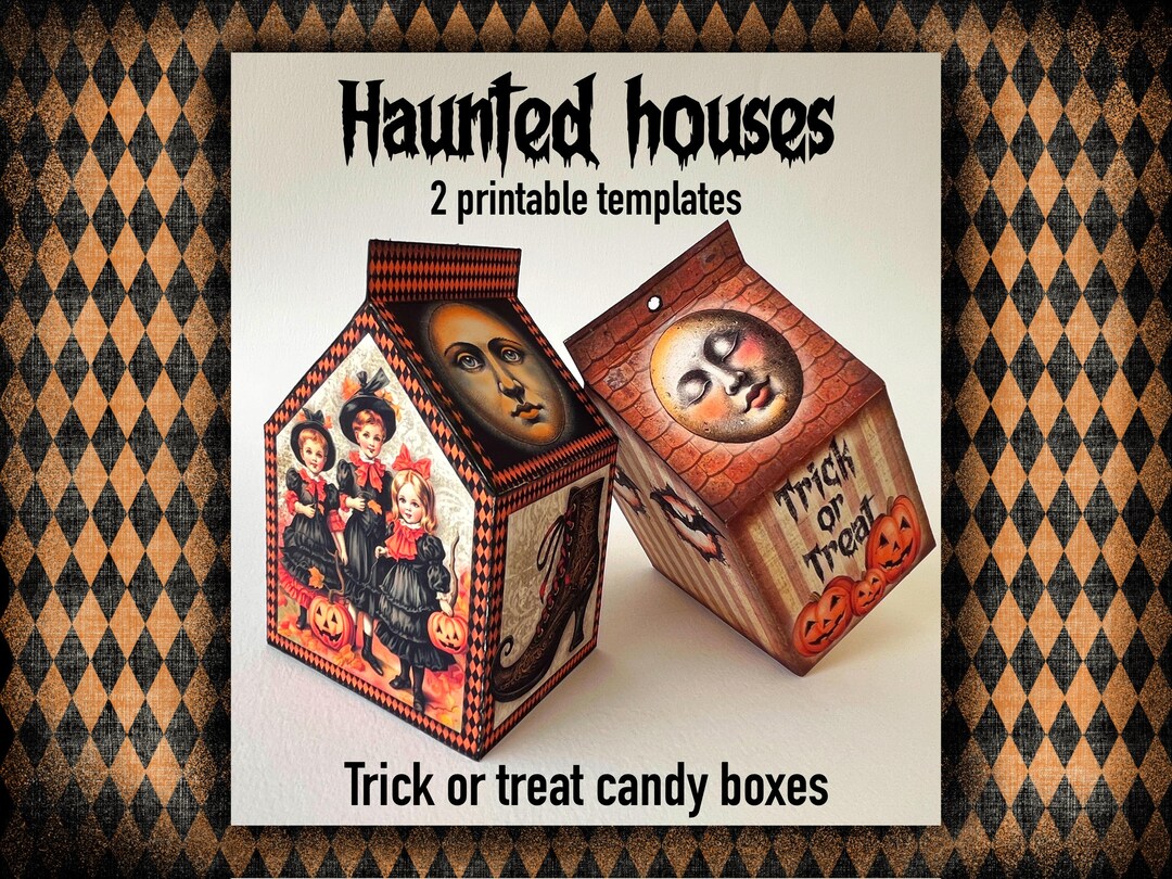 Haunted Houses Candy Boxes Trick or Treat Downloadable Template Set of ...