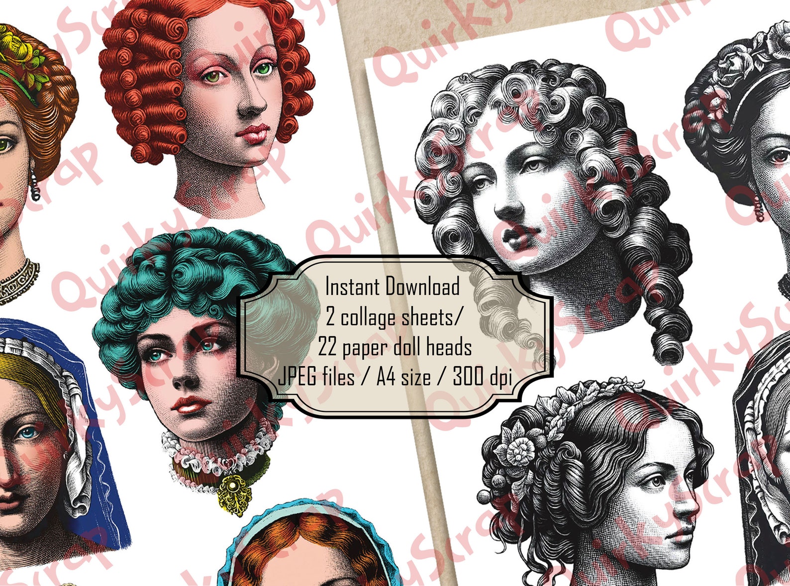 PAPER DOLL Faces Altered Art, Printable Fussy Cut Girl Faces, Collage ...