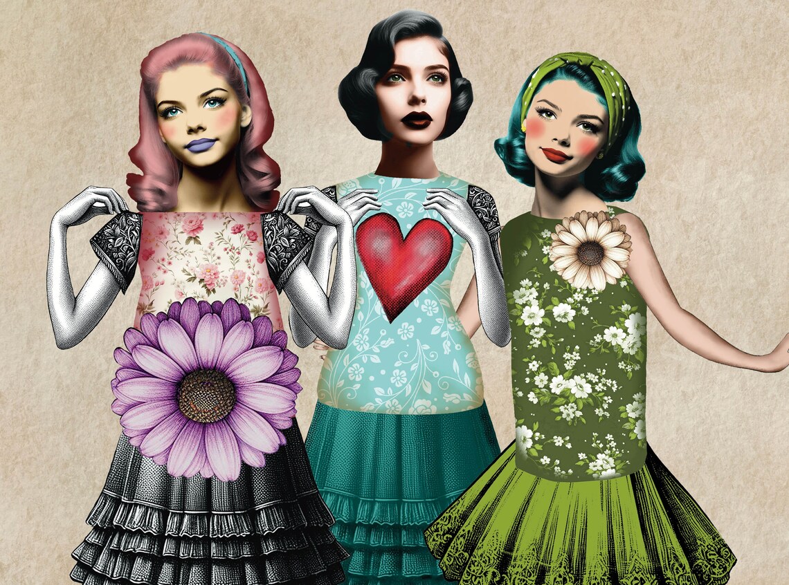 Articulated PAPER DOLL, Altered Art Digital Collage Sheet, Junk Journal ...