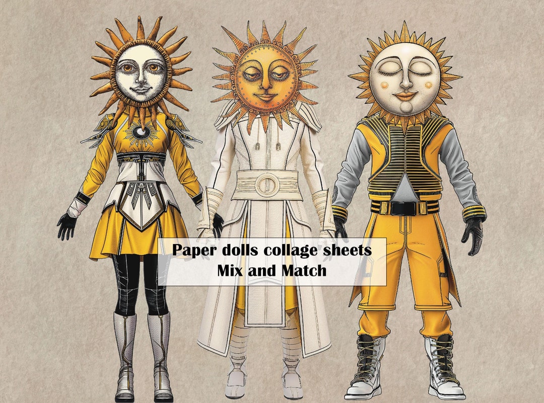 SUN Paper Dolls Collage Sheet, Celestial Ephemera, Junk Journal ...