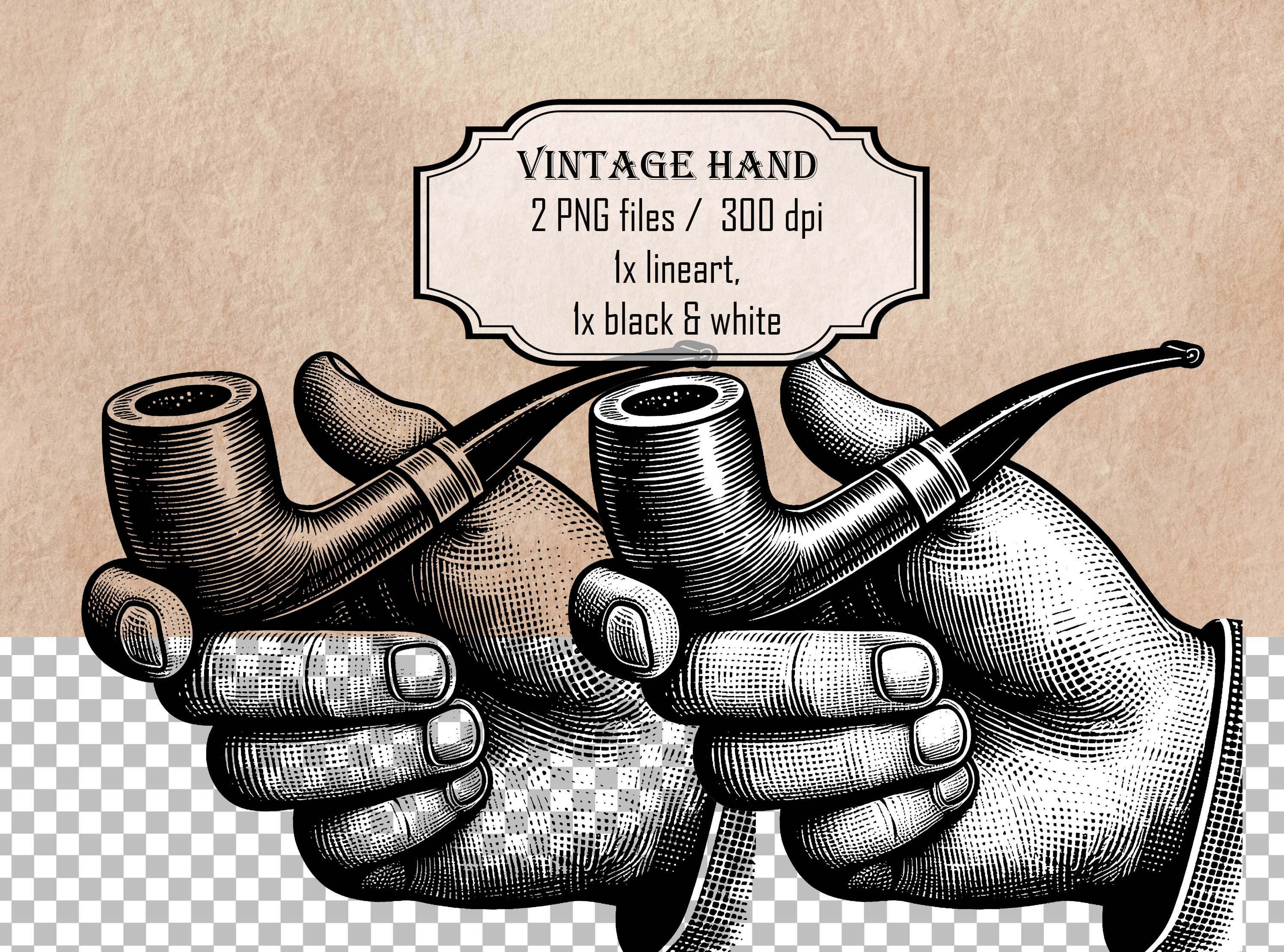 Hand Holding Smoking Pipe Clipart, PNG Victorian Style Illustration, Printable Graphic Instant ...