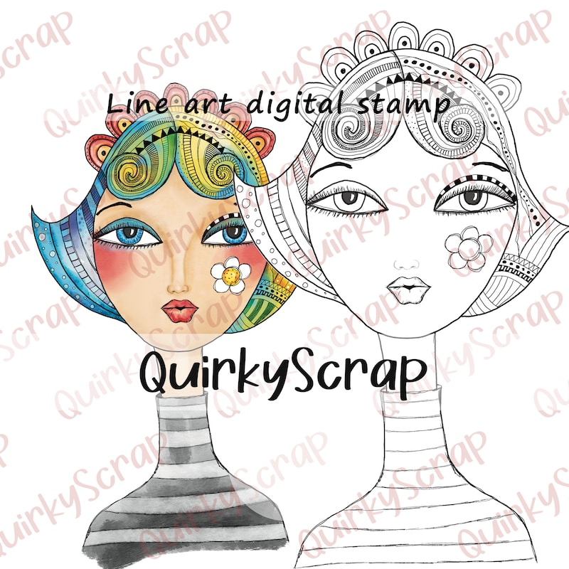 Quirky Girl Digital Stamp - Etsy