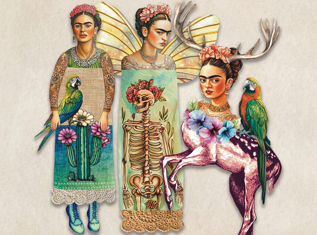Whimsical Frida Paper Doll Collage Sheet Articulated Mexican Art Doll ...