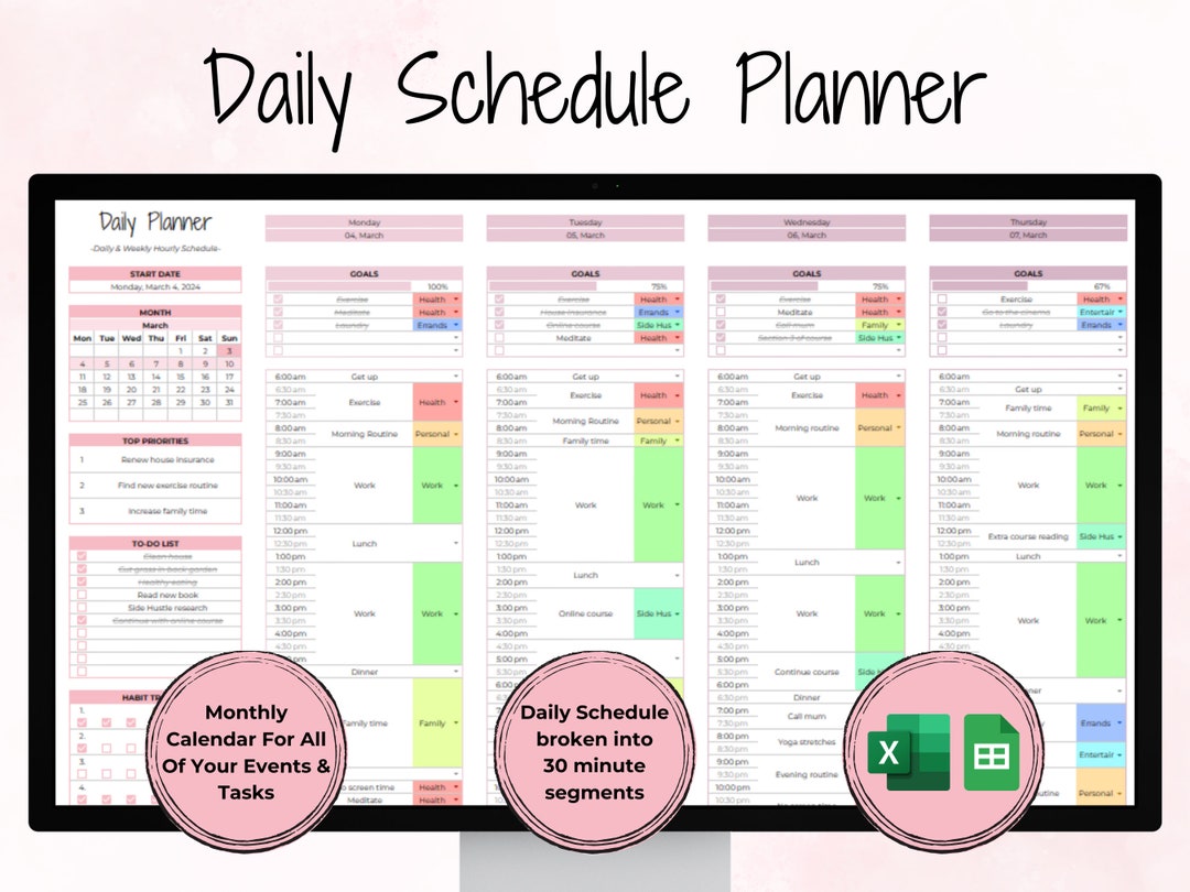 Editable Digital Weekly Calendar | Daily Schedule | Hourly and Event ...