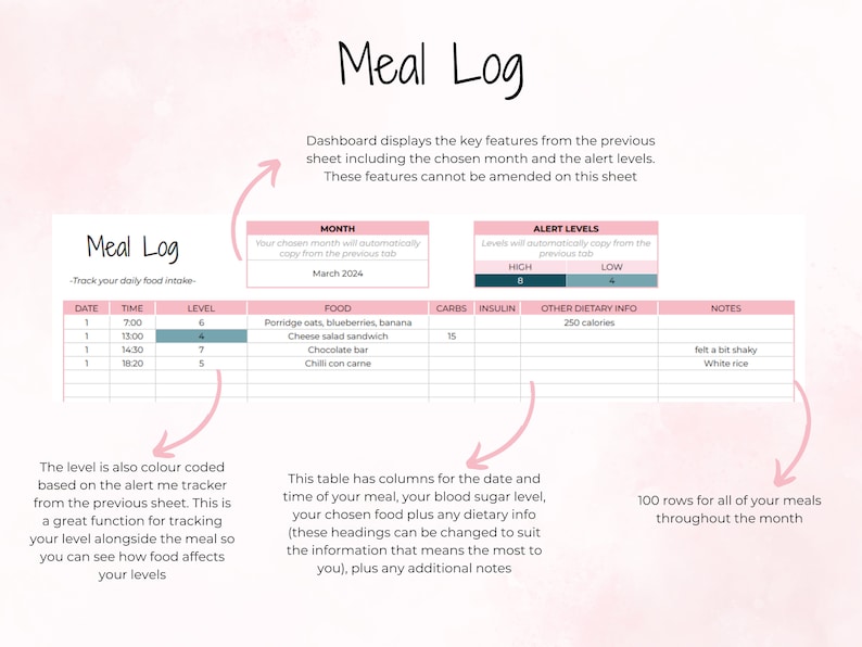Editable Blood Sugar Tracker Spreadsheet | Diabetes Insulin Chart ...