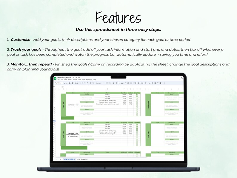 Goal Setting Spreadsheet | Digital Goal Planner | Goal and Habit ...