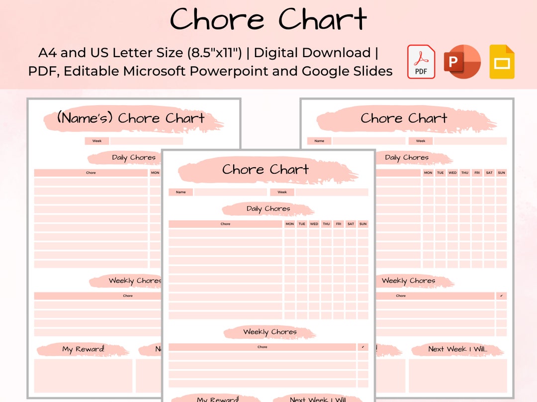 Editable Kids Chore Chart Kids Daily & Weekly - Etsy