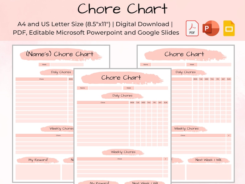 Editable Kids Chore Chart Kids Daily & Weekly - Etsy