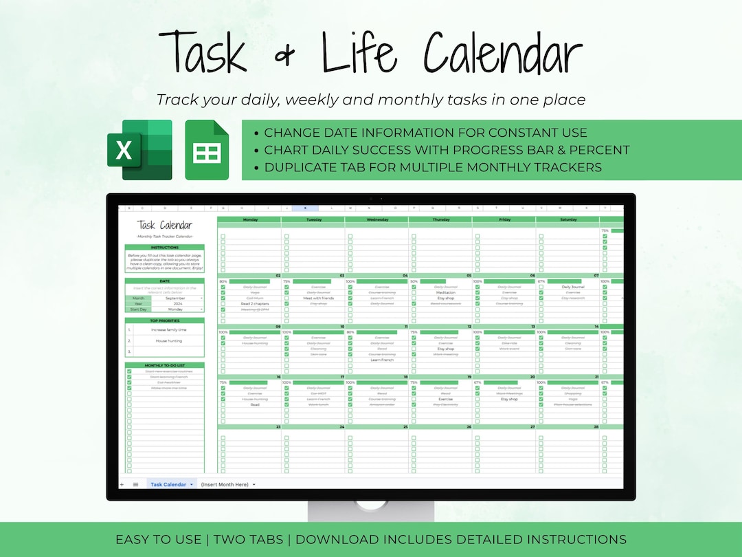 Editable Life Calendar | Monthly Calendar | Task Tracker | Daily ...