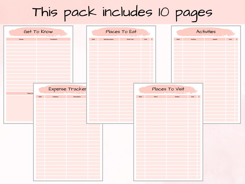 Editable Travel Planner Packing List, Expense Tracker, Daily Journal ...