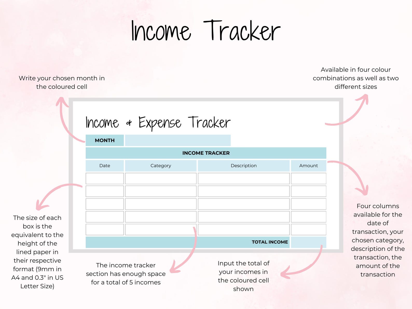 Printable Income & Expense Tracker: Monthly Budget Planner (PDF, Canva ...