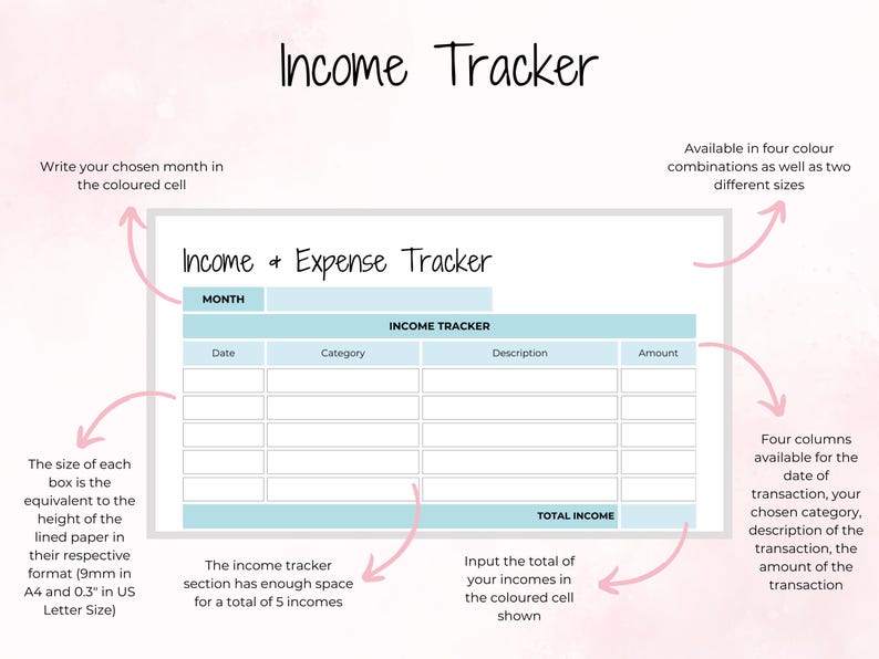 Printable Income & Expense Tracker: Monthly Budget Planner (PDF, Canva ...