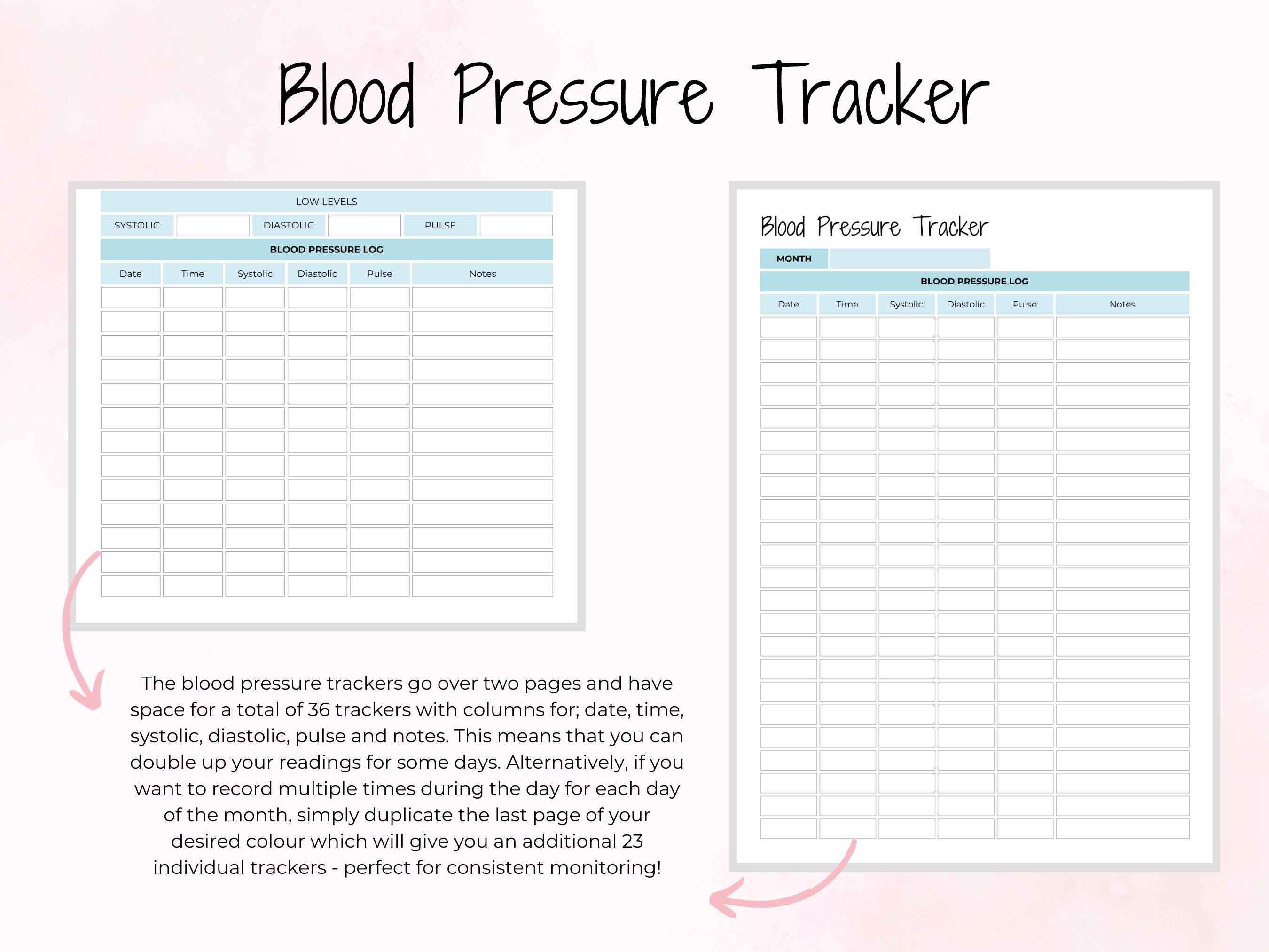 Printable Blood Pressure Tracker | Daily Blood Pressure | Medical ...