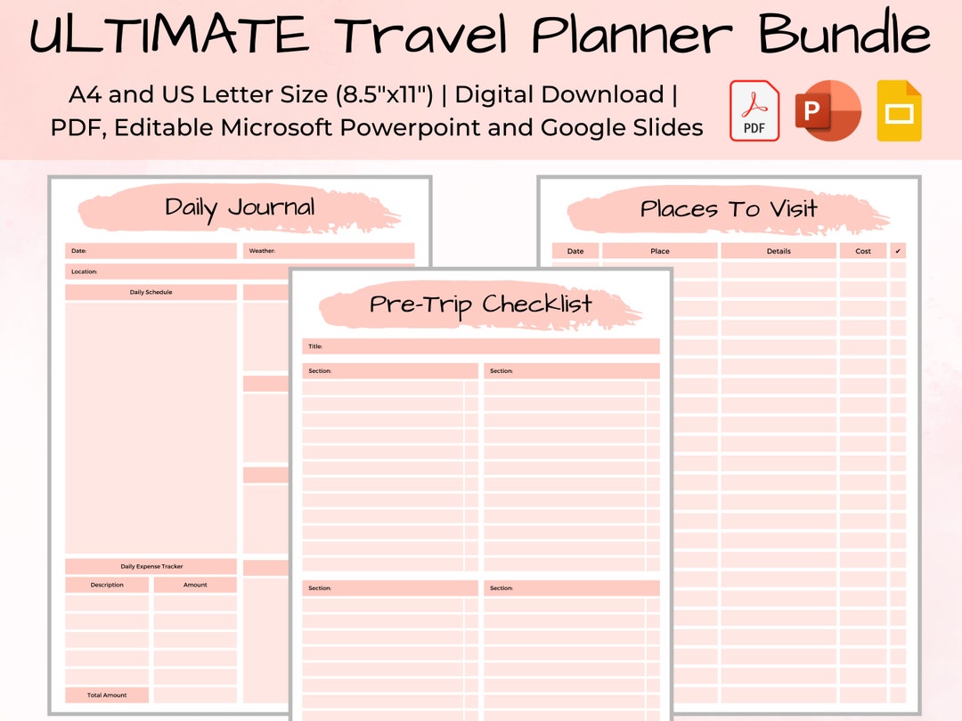Editable Travel Planner | Packing List, Expense Tracker, Daily Journal ...