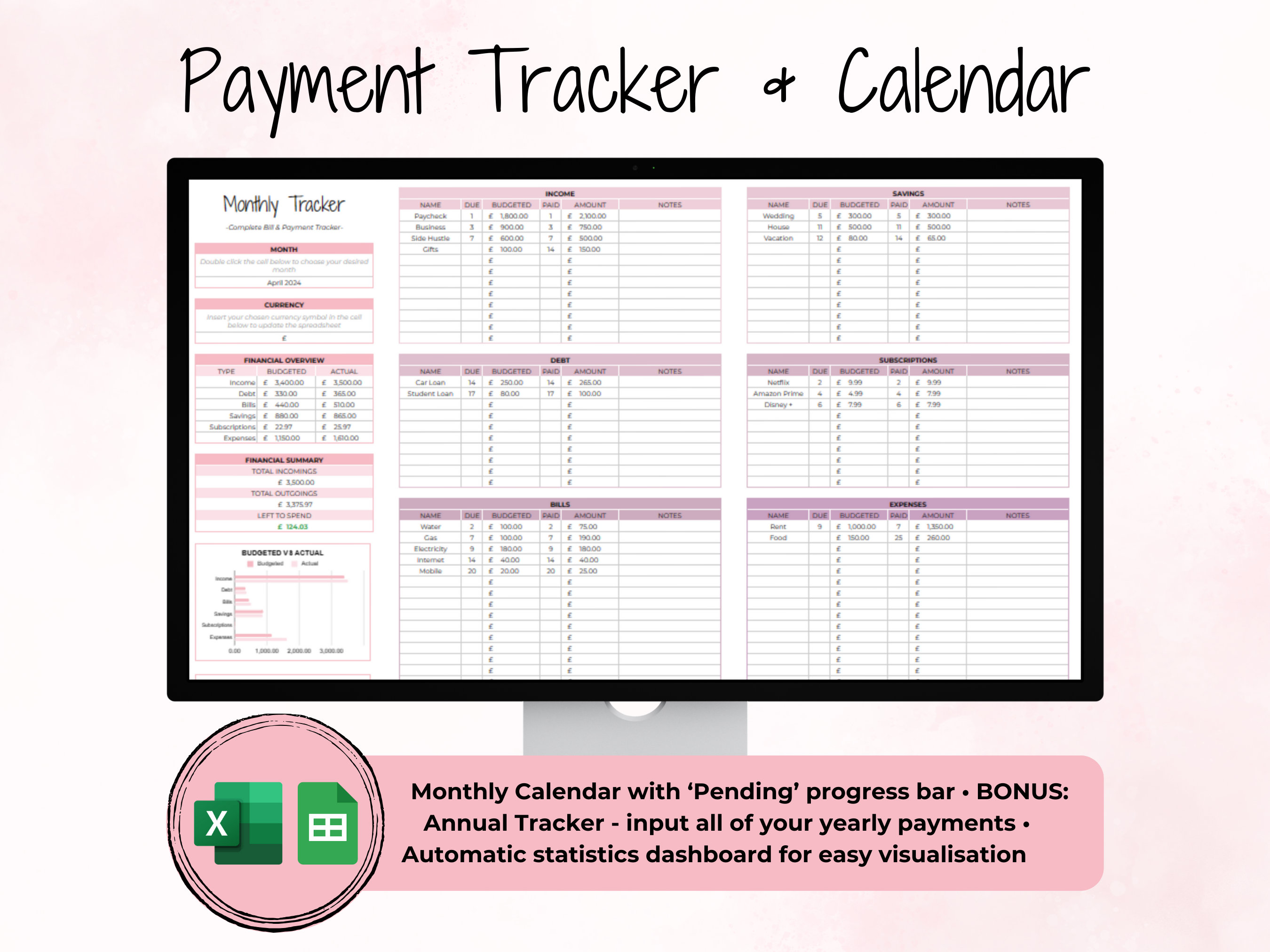 Editable Bill Tracker Spreadsheet | Payment Tracker and Calendar | Personal Finance Monthly ...