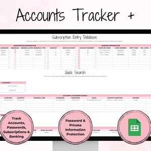 Editable Password & Accounts Tracker Spreadsheet | Google Sheets ...