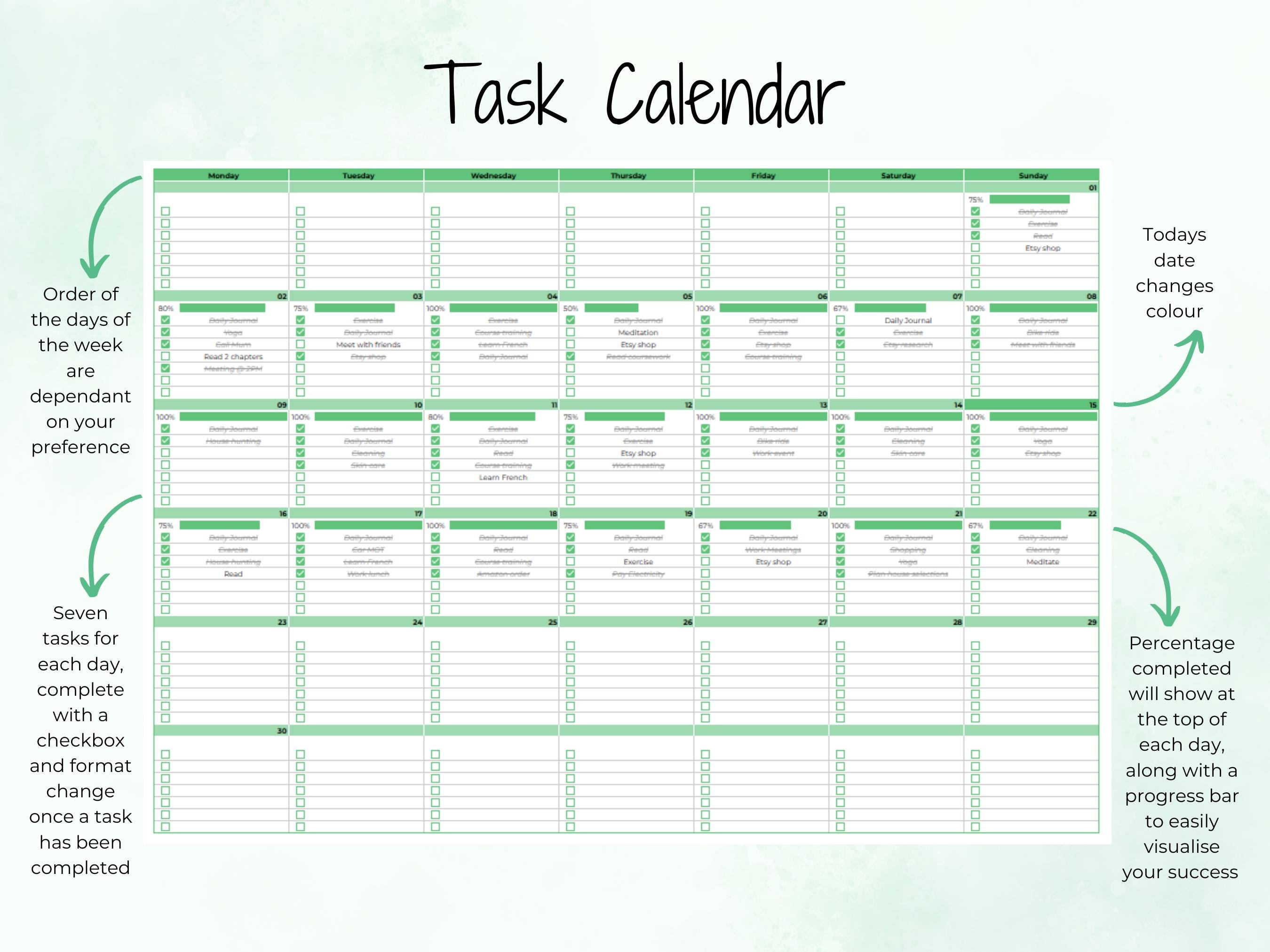 Editable Life Calendar | Monthly Calendar | Task Tracker | Daily ...