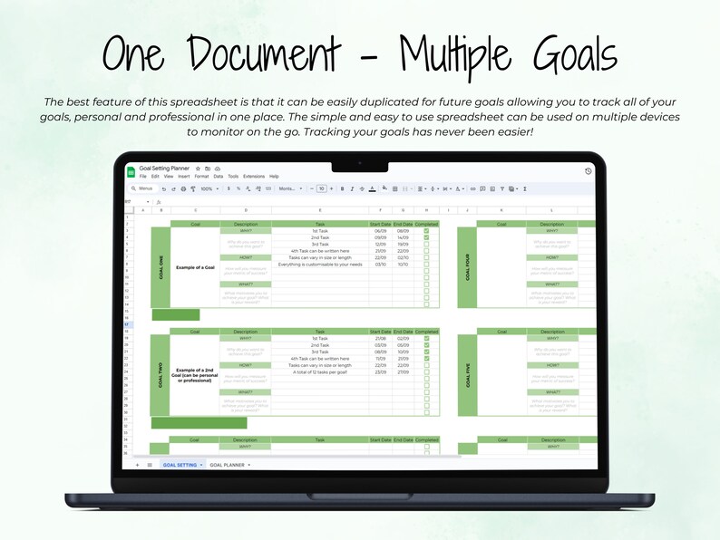 Goal Setting Spreadsheet | Digital Goal Planner | Goal and Habit ...