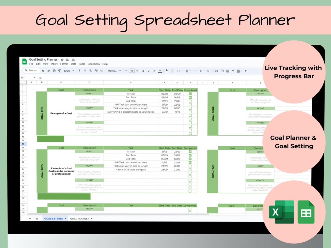 Editable Goal Setting Spreadsheet Template Digital Goal - Etsy