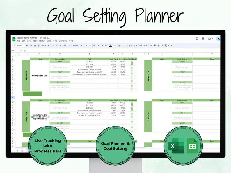 Goal Setting Spreadsheet | Digital Goal Planner | Goal and Habit ...