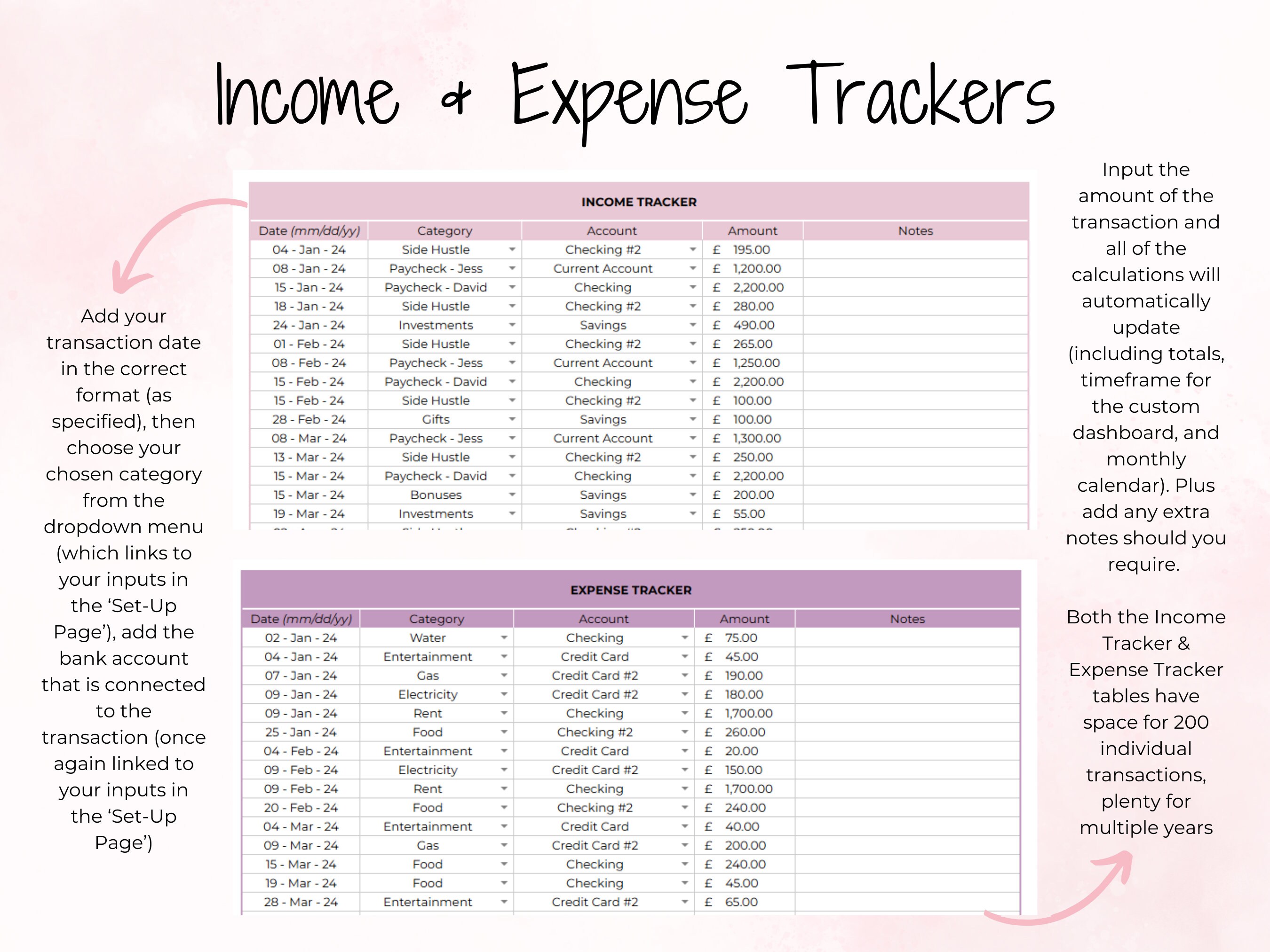 Editable Income & Expense Tracker Spreadsheet Personal Finance Planner ...