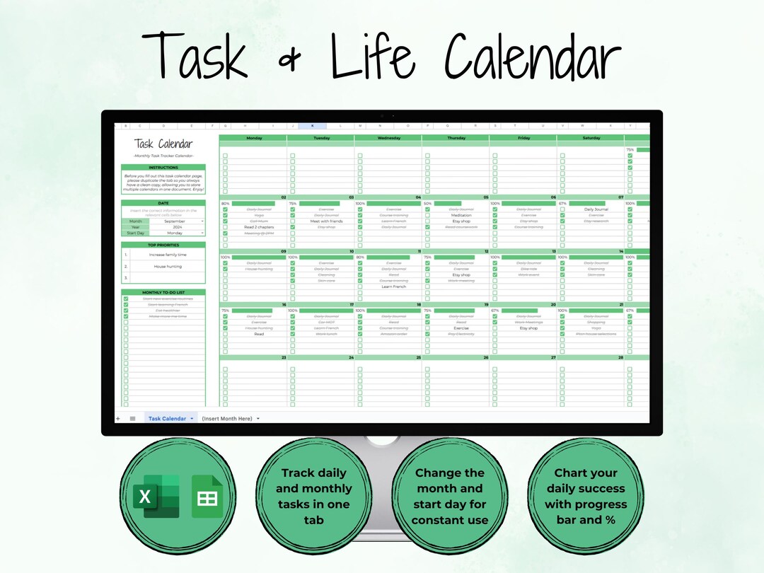 Editable Life Calendar | Monthly Calendar | Task Tracker | Daily ...