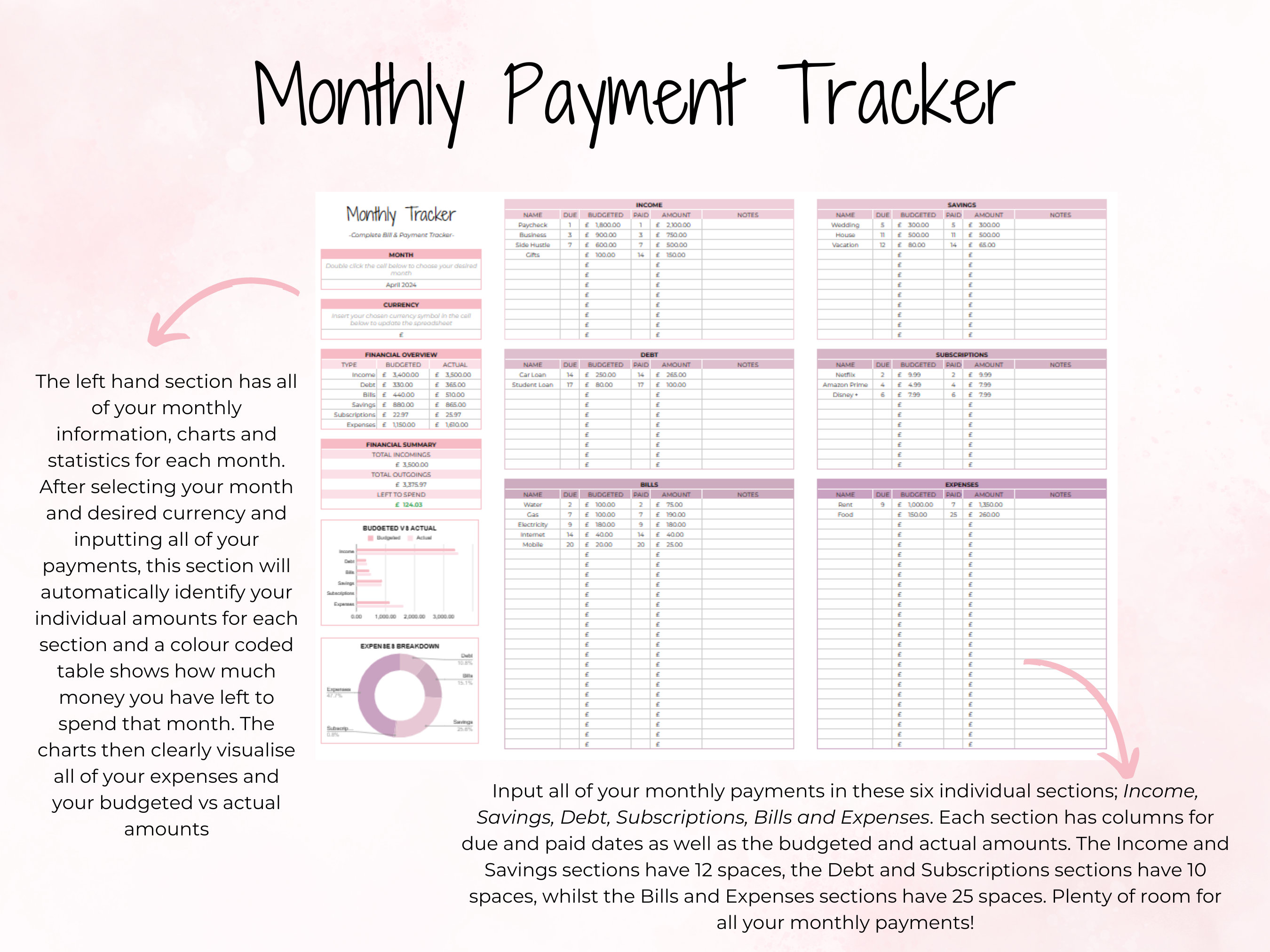 Editable Bill Payment Tracker: Monthly Budget Spreadsheet (google ...