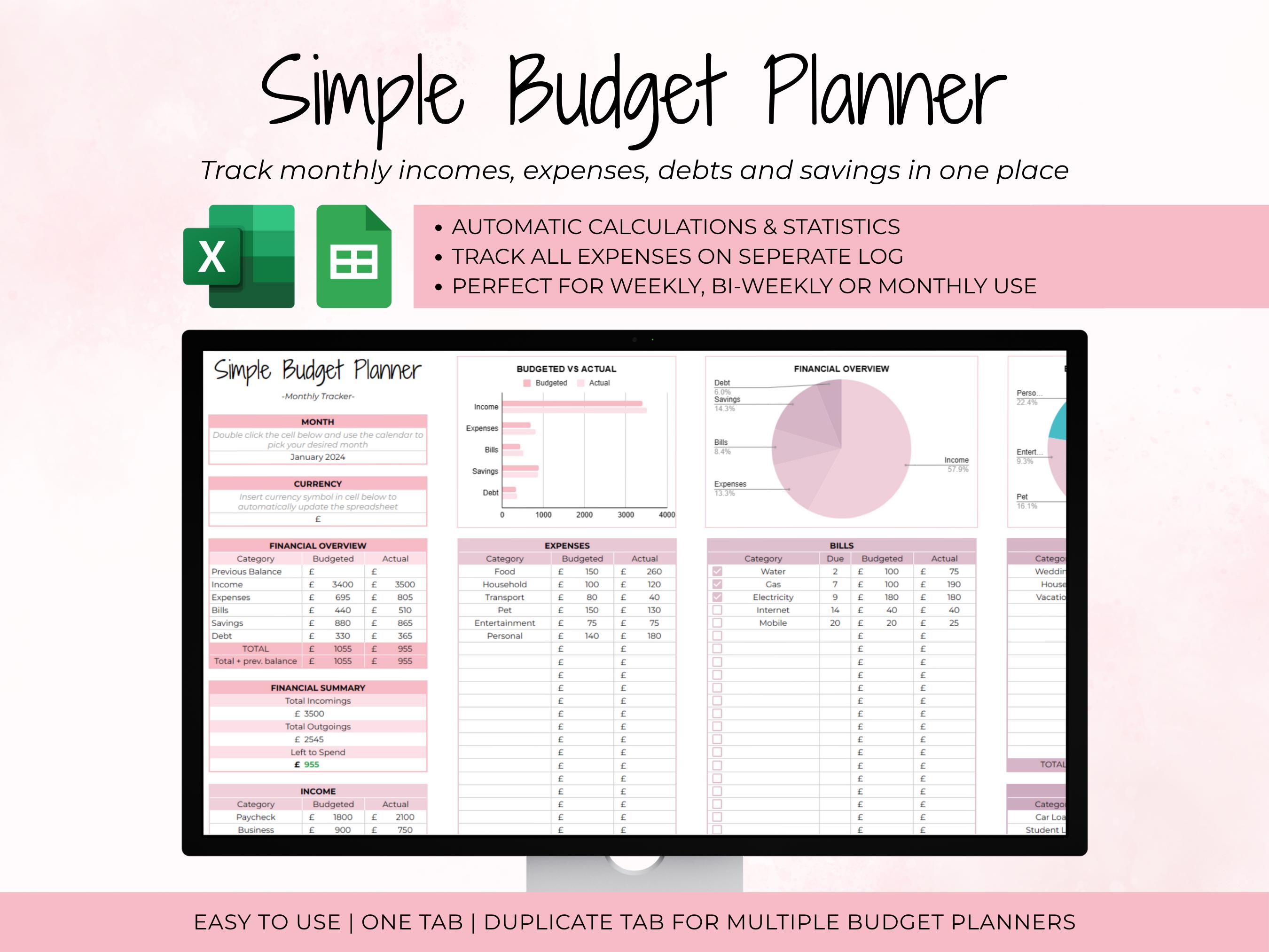 Editable Budget Planner: Google Sheets & Excel Template (digital ...