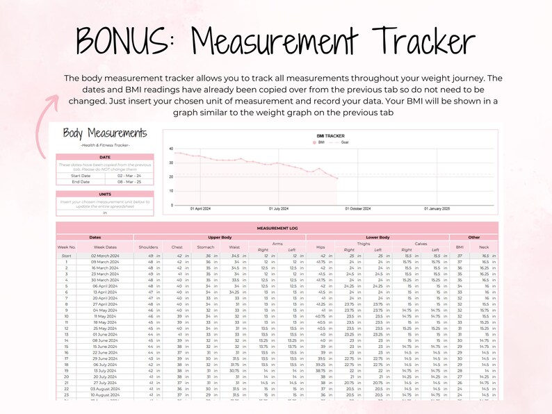 Editable Weight & Health Tracker | Weight Loss Planner | Body ...
