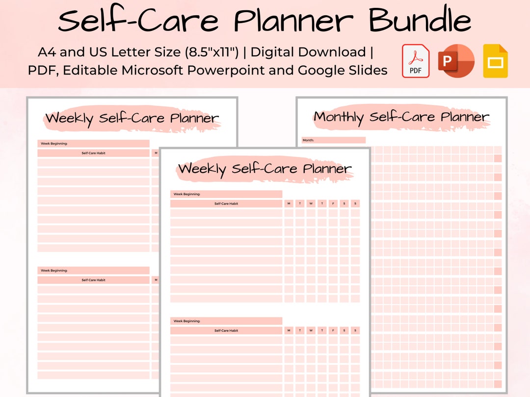 Editable Self-care Planner Bundle Daily Weekly & Monthly - Etsy
