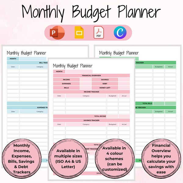 Printable Monthly Budget Planner Expense and Bill Tracker Savings Goal ...