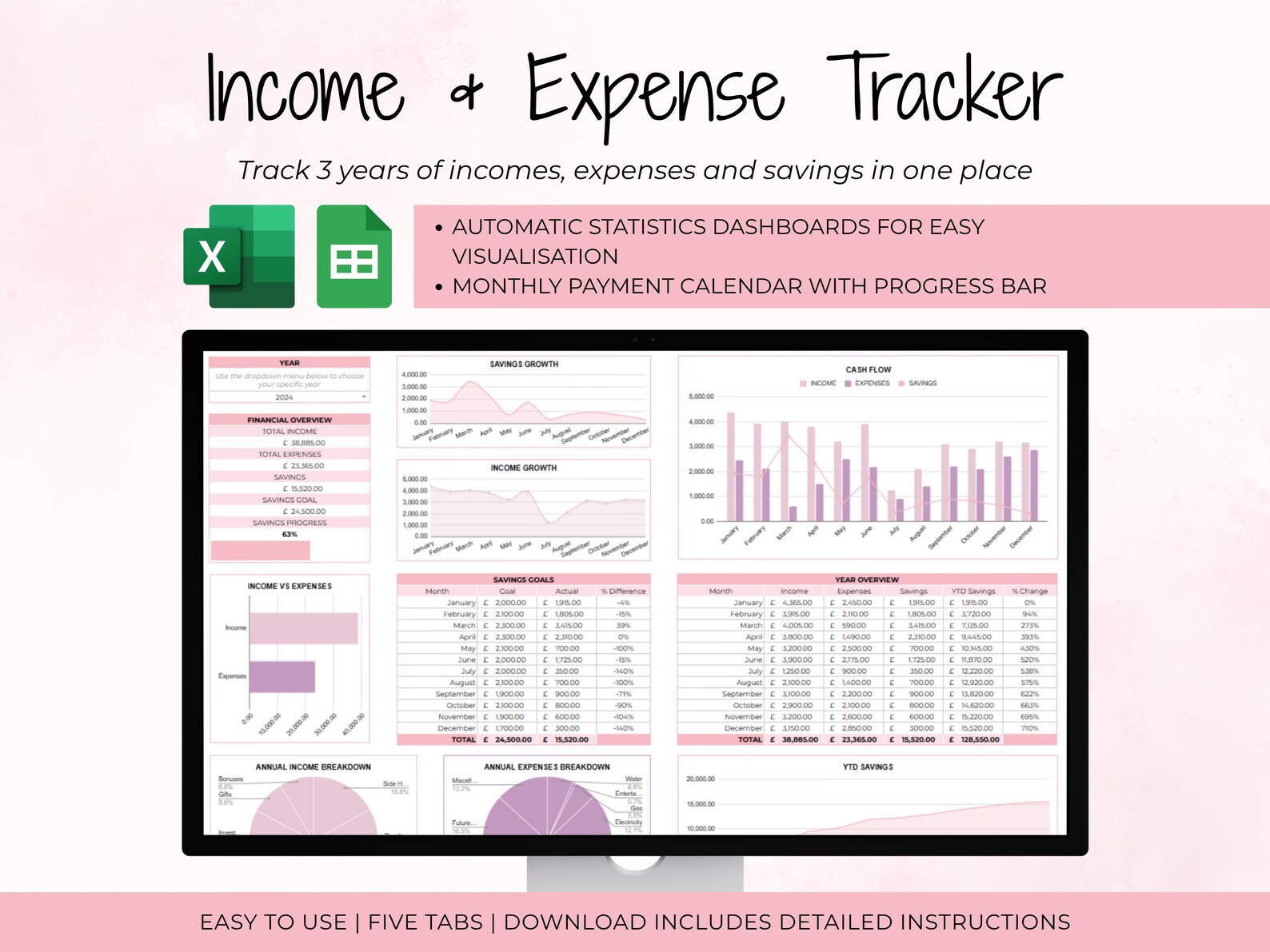 Editable Income & Expense Tracker Spreadsheet | Personal Finance ...